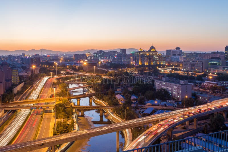 Beijing overpass at night stock image. Image of crossing - 42300939
