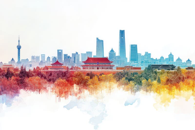 Beijing Skyline Autumn Trees Modern City Ancient Architecture Stock ...