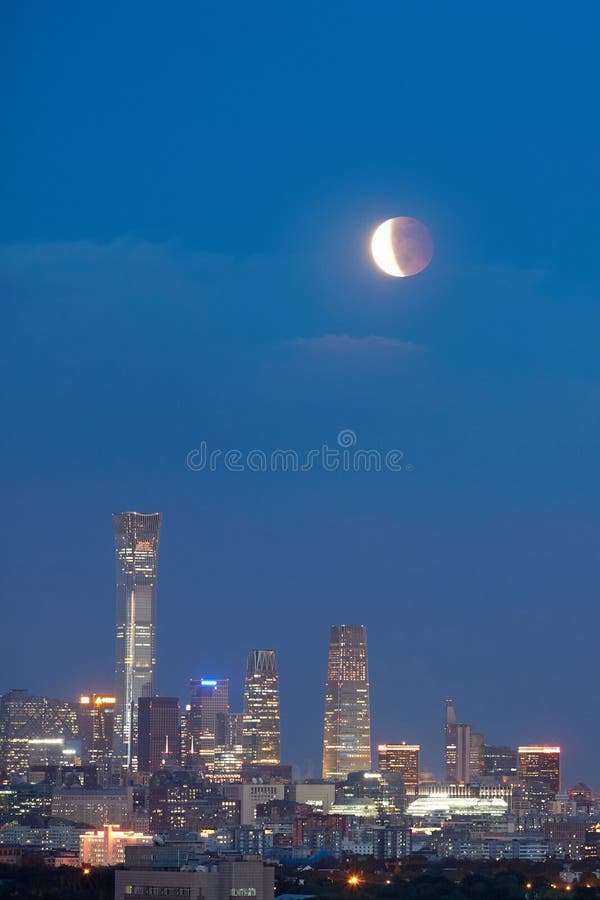 Beijing Skyline Lunar Eclipse Stock Image - Image of buildings, scene ...