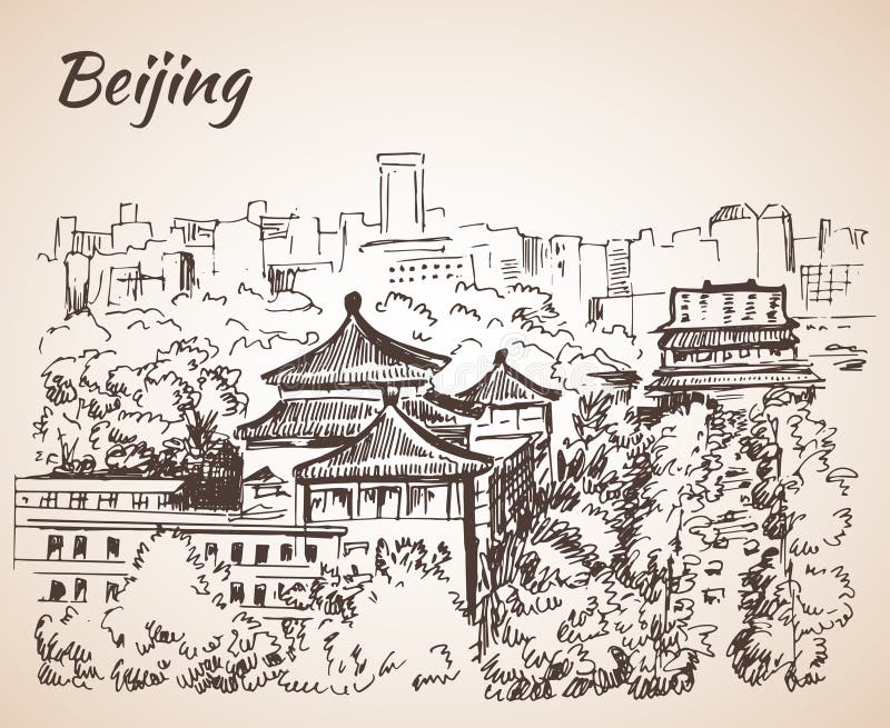 Beijing skyscraper. Sketch stock vector. Illustration of downtown ...
