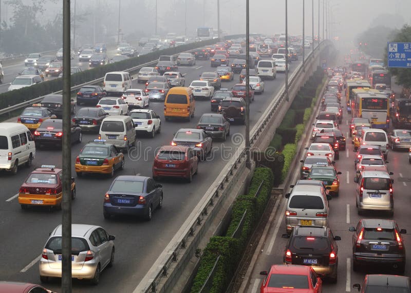 Beijing Traffic Jam and Air Pollution Editorial Stock Photo - Image of ...