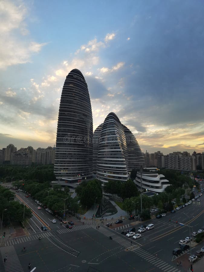 Beijing Wangjing SOHO Landmark Editorial Stock Image - Image of sunset ...