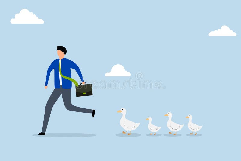 Being Leader, Businessman Walks Forward, Followed by Ducklings Stock ...