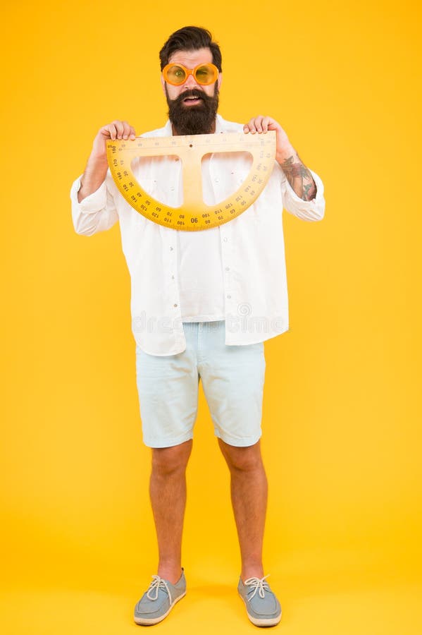 Being Ready for Lesson. Bearded Man Holding Protractor for Lesson in ...