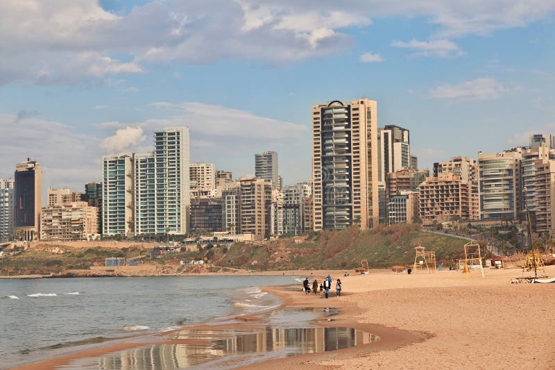 Beirut, Lebanon - 30 Dec 2017. the Beach on Waterfront of Beirut ...