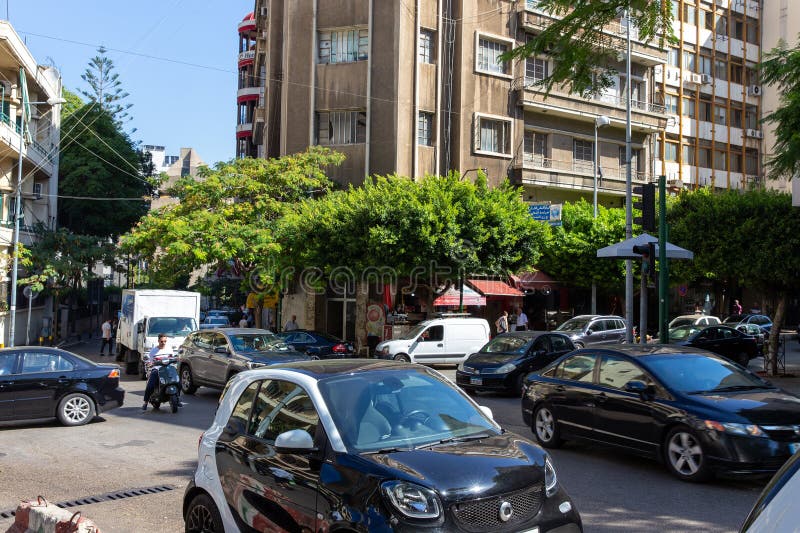 Typical Intersection in the Center of Beirut - Traffic Jam Editorial ...
