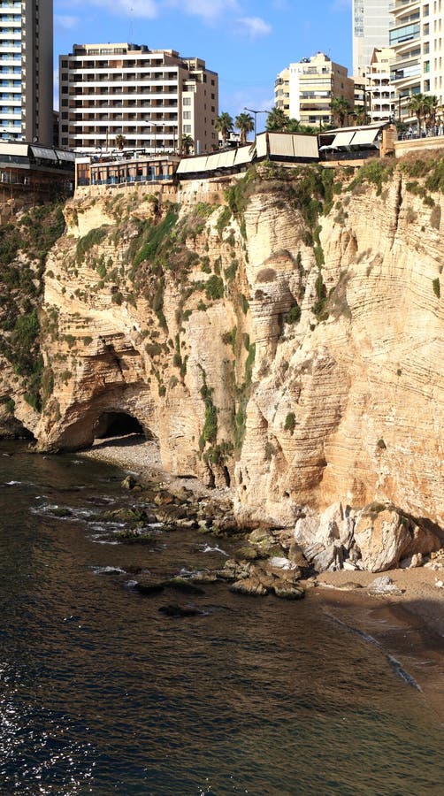 Beiruts Limestone Cliffs (Lebanon) Stock Photo - Image of cafes, rocks ...