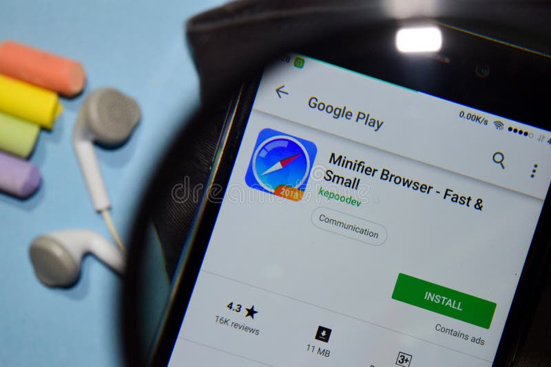 Minifier Browser Fast And Small Dev App With Magnifying On Smartphone Screen Editorial Stock