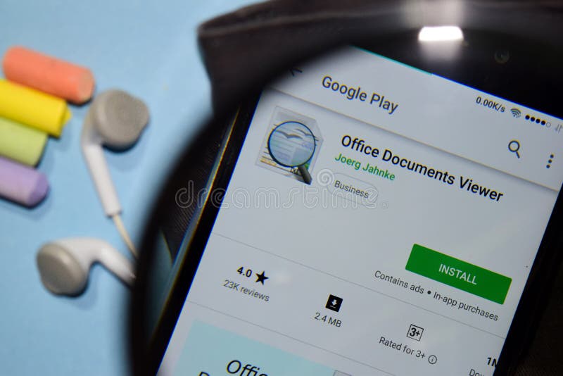 Office Document Viewer Dev App with Magnifying on Smartphone Screen ...