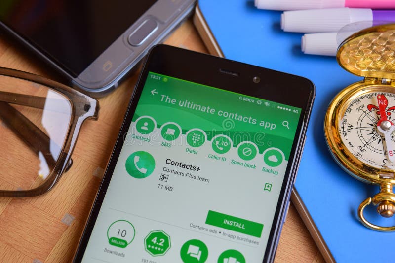 Contacts+ Dev Application on Smartphone Screen. Editorial Photography ...