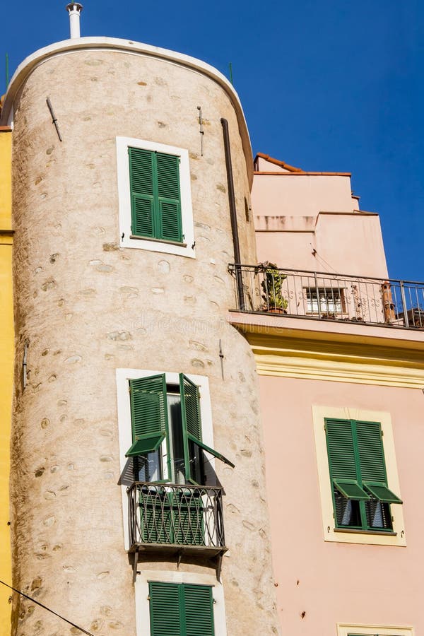Edifice in the Old City of Sanremo Stock Image - Image of windows ...