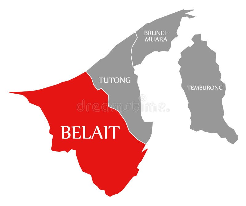Belait Red Highlighted in Map of Brunei Stock Illustration ...