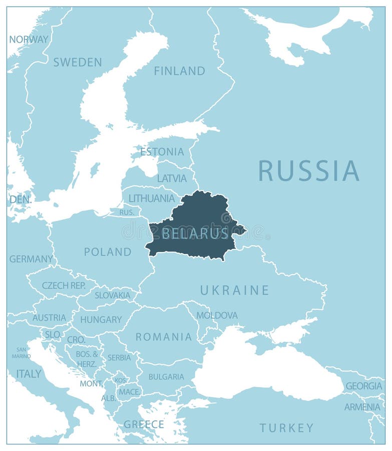 Belarus - Blue Map with Neighboring Countries and Names Stock ...