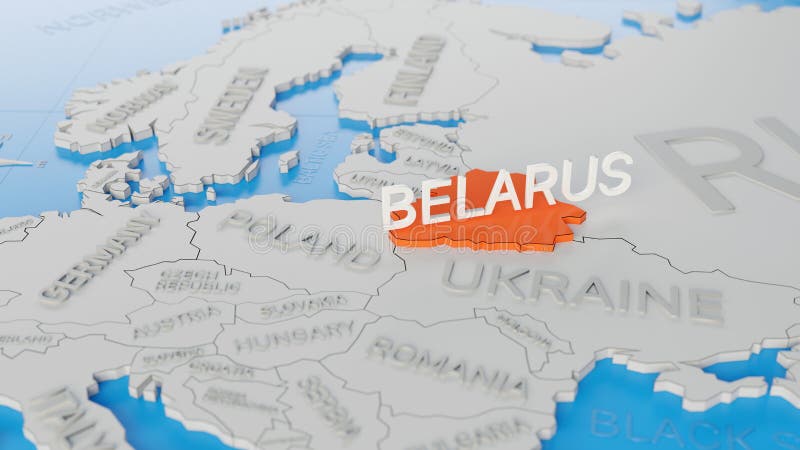 Belarus Highlighted on a White Simplified 3D World Map. Digital 3D ...