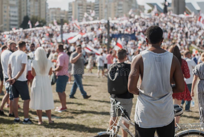 BELARUS, MINSK, 16 AUGUST 2020 a Black Man Watches a Rally in Belarus ...