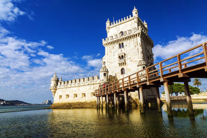 Belem Tower - Fortified Building (fort) on an Island in the Rive Stock ...