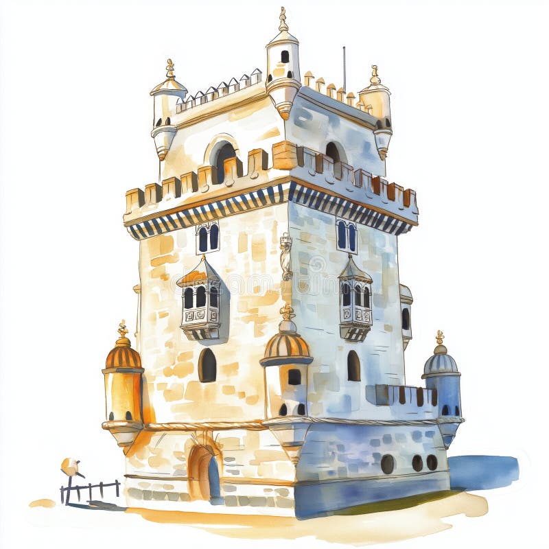 Belem Tower. Belem Tower Hand Drawn Watercolor Illustration Stock ...