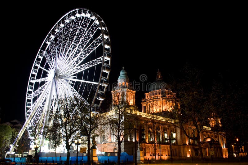 Belfast eye and city hall stock image. Image of christmas - 5134853