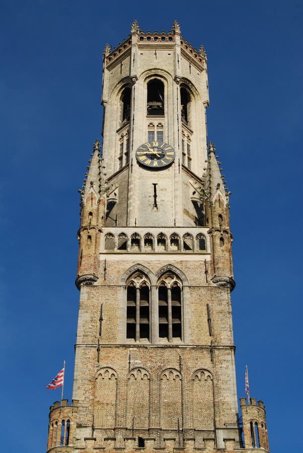 Belfry Tower and Flemish Architecture in Bruges at Sunny Day, Belgium ...