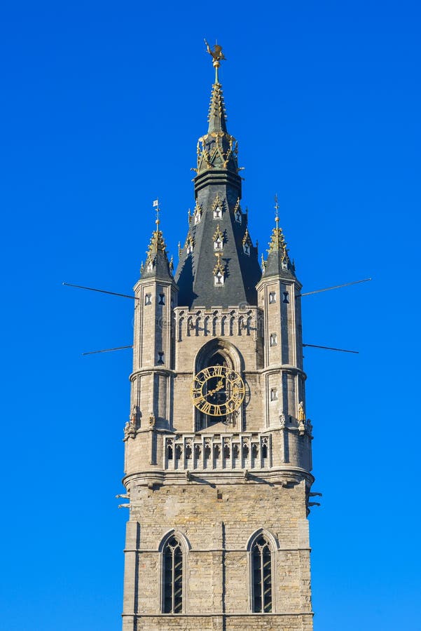 Belfry Tower with Clock in Ghent, Belgium Stock Image - Image of famous ...