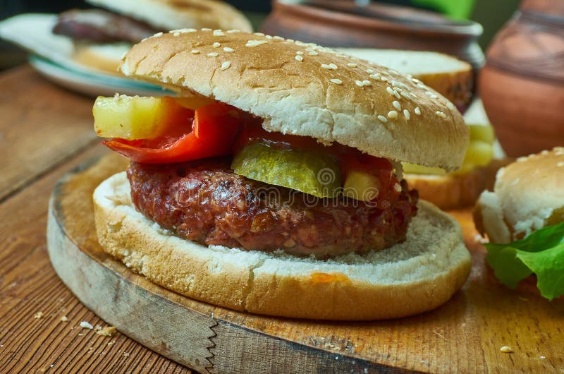 Belgian Bicky Burger stock image. Image of food, onion - 209377475