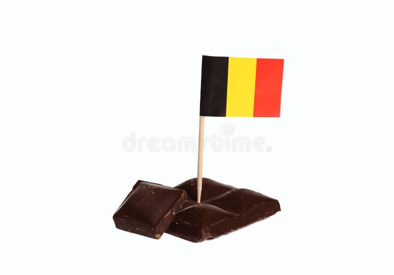 Belgian Chocolate Isolated on White Background with Miniature Flag ...
