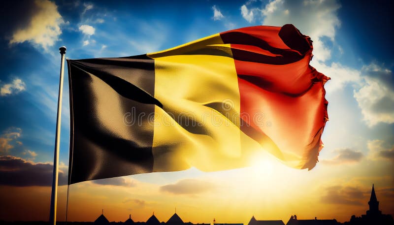 Belgian Flag on a Light Sky. Generative AI Stock Illustration ...