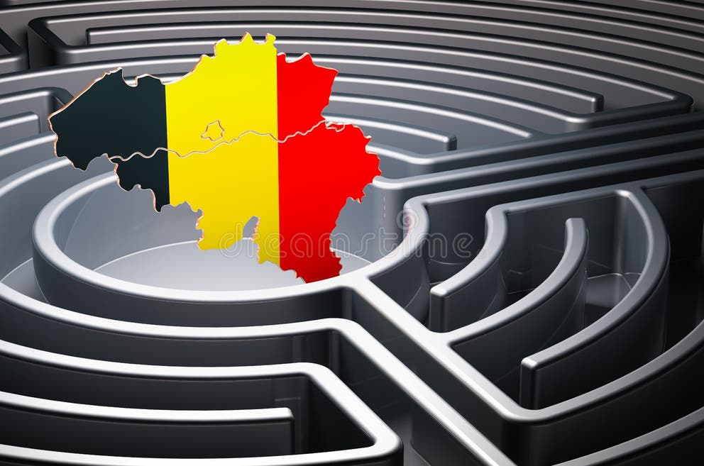 Belgian Map Inside Labyrinth, 3D Rendering Stock Illustration - Illustration of complicated ...