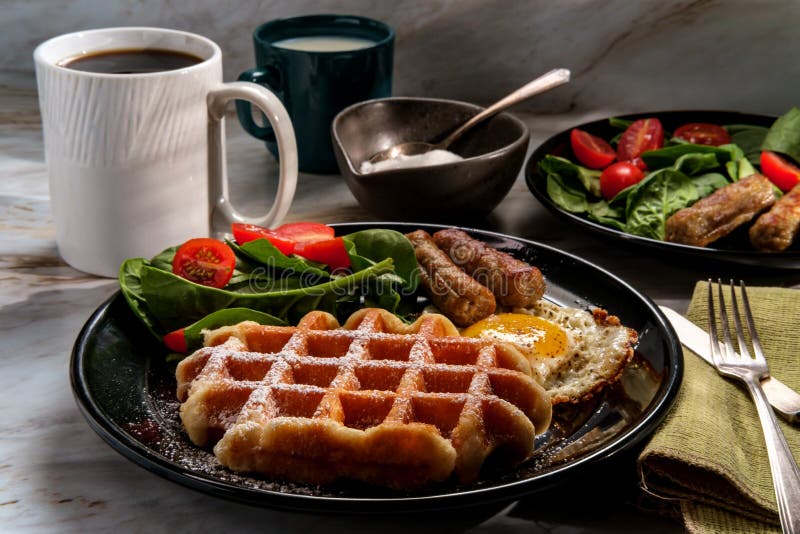 Belgian Waffle Breakfast stock photo. Image of drink - 186591524