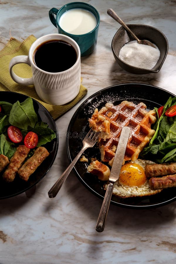 Belgian Waffle Breakfast stock image. Image of honeycomb - 198873369