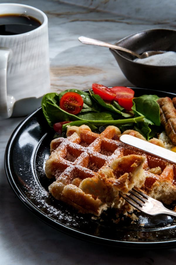 Belgian Breakfast Waffles with Strawberries, Peanut Butter, Banana and ...