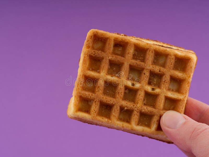 Belgian Waffle in Hand. Space for Text Stock Photo - Image of recipe ...