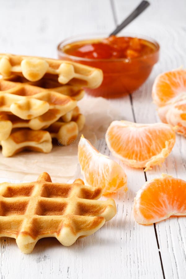 Belgian Waffles for Breakfast or Tea Time Stock Image - Image of cake ...
