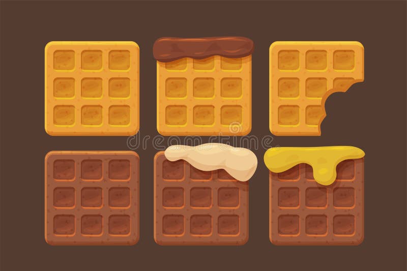 Belgian Waffles Cartoon in Set Front View Stock Vector - Illustration ...
