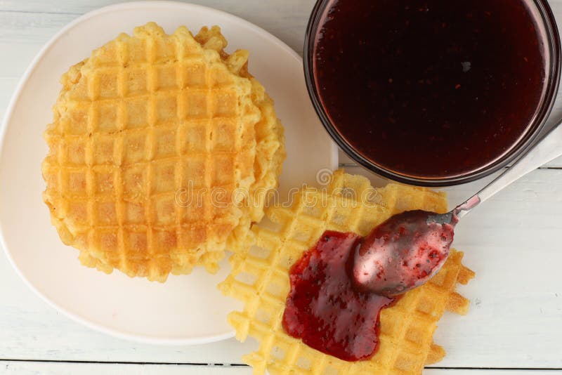 Belgian Waffles with Raspberry Jam. Belgian Waffles with Berries Stock ...