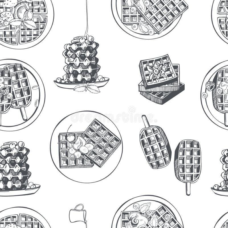 Belgian Waffles. Vector Pattern Stock Vector - Illustration of gourmet ...