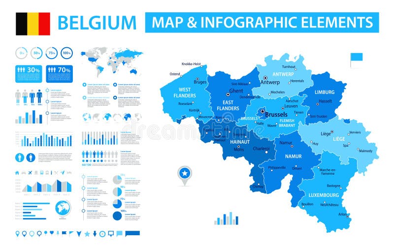 Belgium Infographic Map with Data Visualization Elements - Vector Map ...