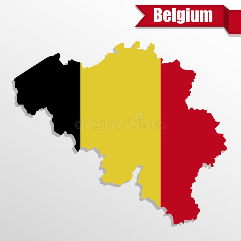 Belgium Map with Belgium Flag Inside and Ribbon Stock Vector ...