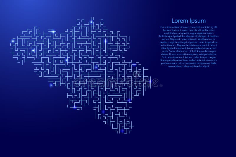 Belgium Map from Blue Pattern of the Maze Grid and Glowing Space Stars ...
