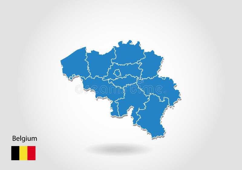 Belgium Map Design with 3D Style. Blue Belgium Map and National Flag ...