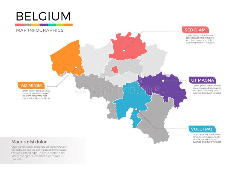 Belgium Map Infographics Vector Template with Regions and Pointer Marks ...