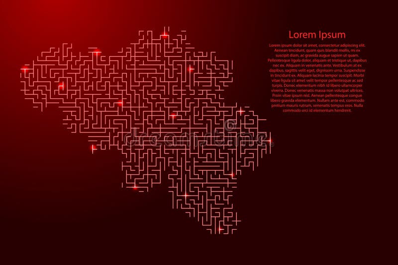 Belgium Map from Red Pattern of the Maze Grid and Glowing Space Stars ...