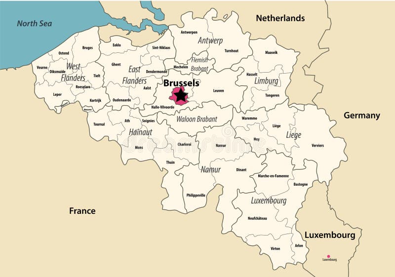 Belgium Provinces Vector Map with Neighbouring Countries and ...