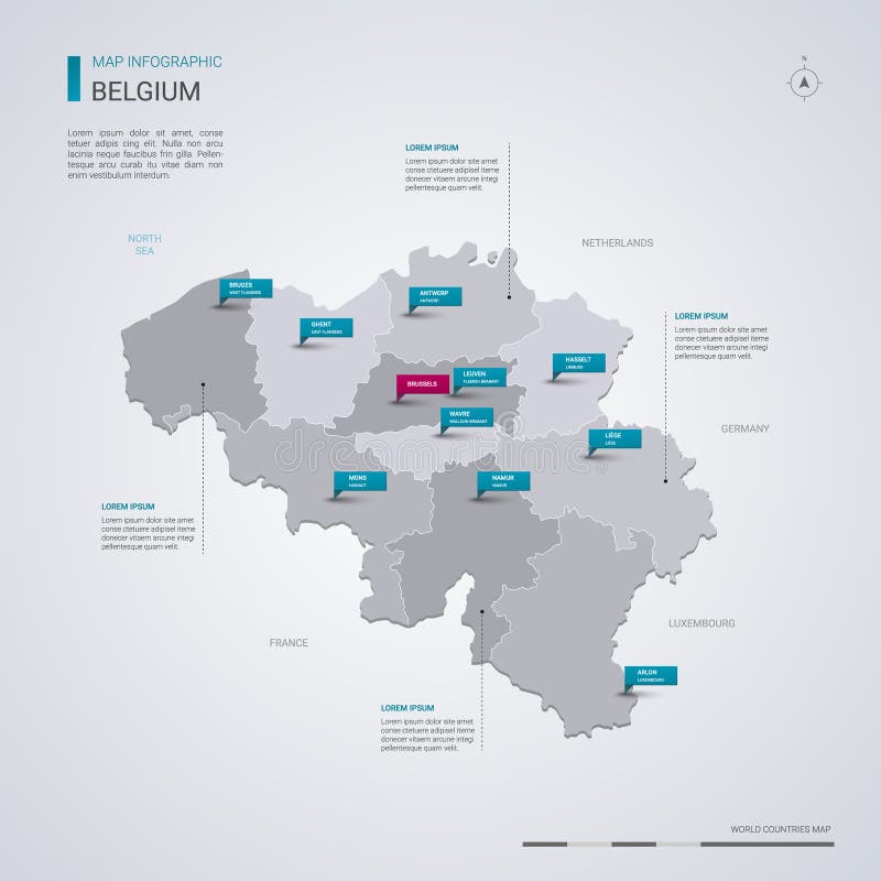 Belgium Vector Map with Infographic Elements, Pointer Marks Stock ...