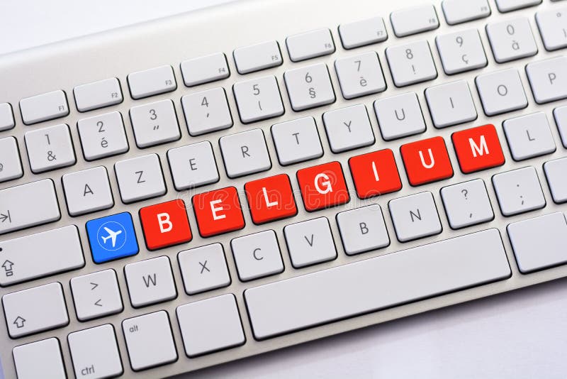 BELGIUM Writing on White Keyboard with a Aircraft Sketch Stock Image ...