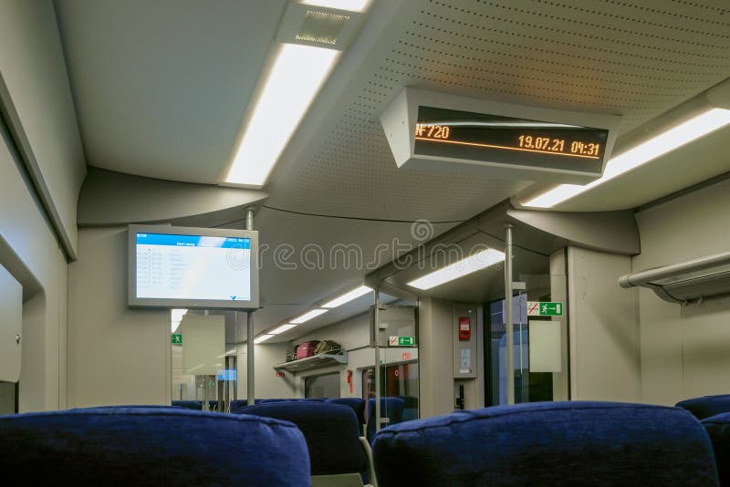 Interior of a Modern Train with Seating, Inside View. Lastochka Train ...