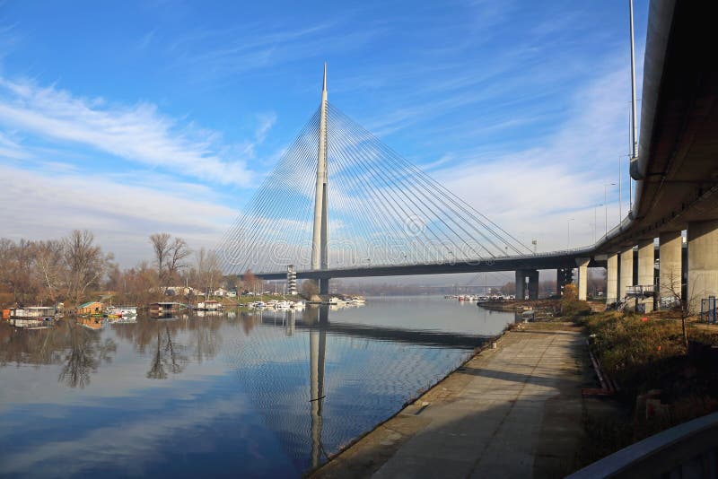 Belgrade Ada Bridge stock photo. Image of sava, bridge - 85773952