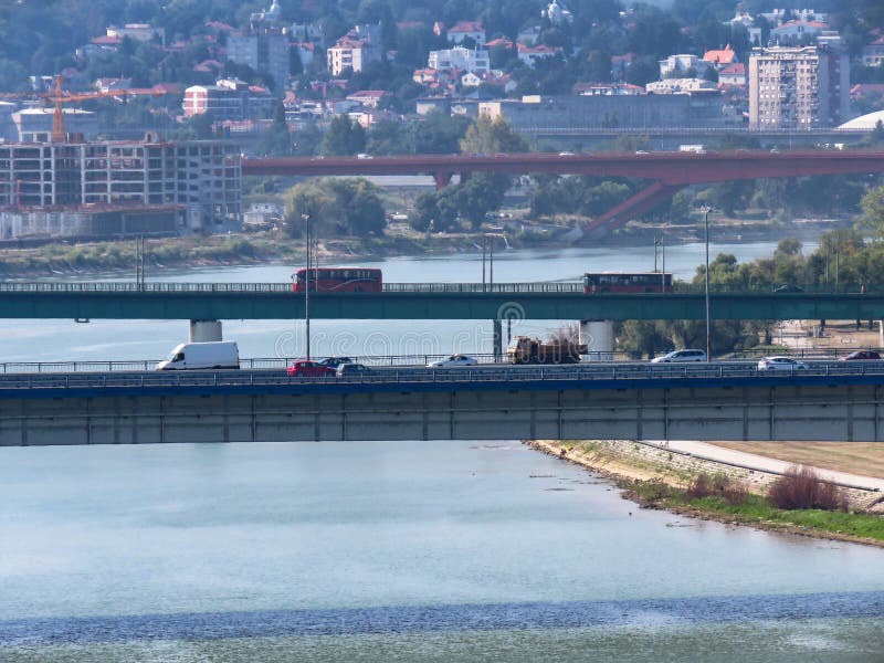 Belgrade bridges stock photo. Image of river, truck - 124590132