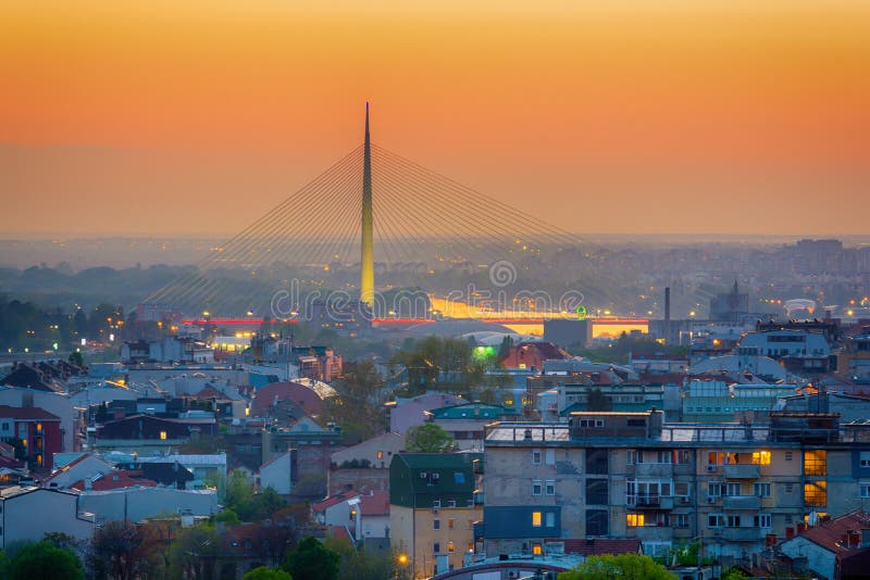 Belgrade Panorama with Ada Bridge Stock Image - Image of panoramic ...