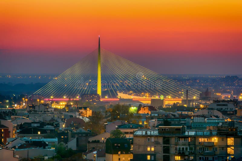 Belgrade Panorama with Ada Bridge Stock Photo - Image of cityscape ...